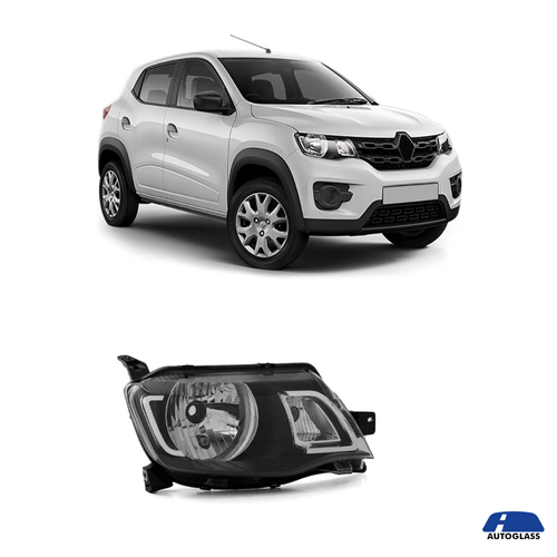 Farol Principal Direito Renault Kwid 2018 a 2022 Máscara Negra - Autoglass